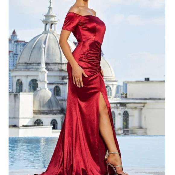 Dresses | Luxe Off Shoulder Ruched Slit Thigh Holidays Party Formal ...